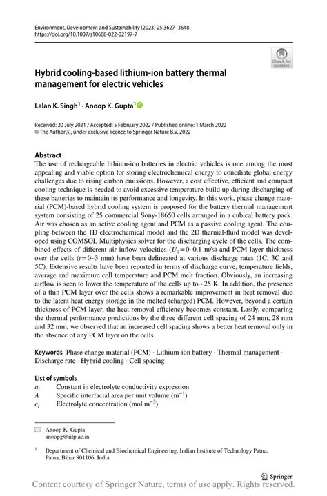 Hybrid Cooling Based Lithium Ion Battery Thermal Management For