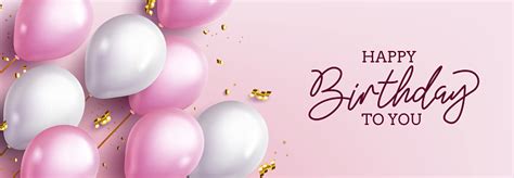생일 인사말 벡터 배경 디자인 깜짝 생년월일 메시지를위한 분홍색 풍선과 색종이 요소가있는 분홍색 복사 공간에서 생일 축하합니다