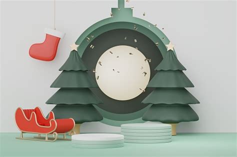 메리 크리스마스와 새해 복 많이 받으세요 개념으로 제품 및 화장품 프레젠테이션을 위한 3d 디스플레이 연단 현대 기하학 모형 및