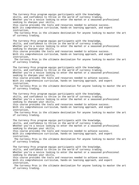 Currency The Currency Pros Program Pdf Expert Curriculum