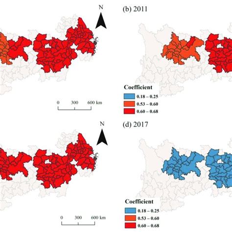 Spatial Distribution Of Regression Coefficients Of Gdppc Spatial
