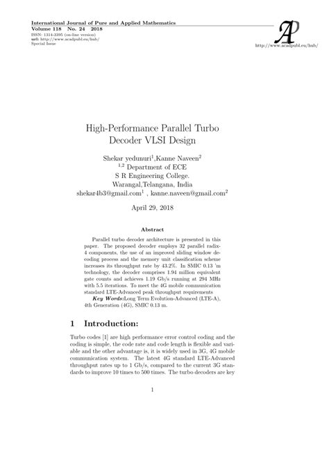 Pdf High Performance Parallel Turbo Decoder Vlsi Design