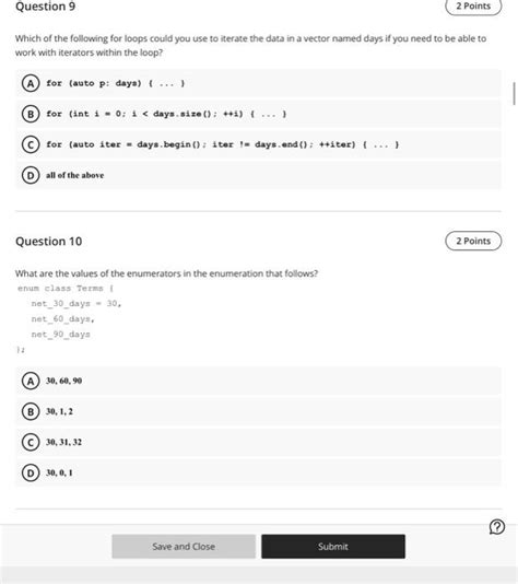 solved question 9 2 points which of the following for loops