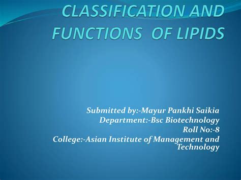 Classification And Functions Of Lipids Ppt