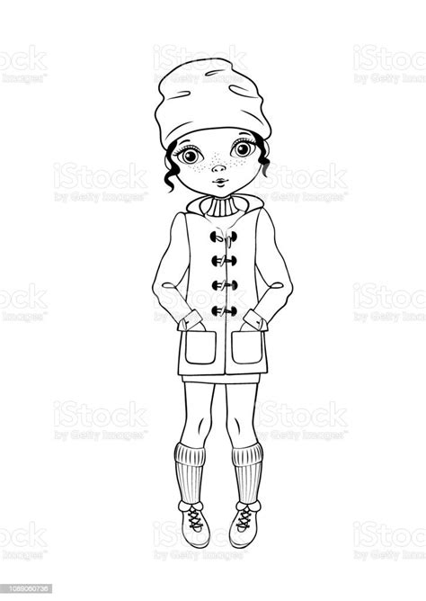 페이지 개요 만화 귀여운 소녀 코트와 모자를 착 색 아이 들을 위한 색칠 공부 책입니다 벡터 일러스트 레이 션 교육에 대한 스톡 벡터 아트 및 기타 이미지 Istock