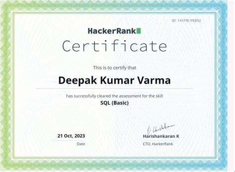 Deepak Kumar Varma On Linkedin Sqlcertified Dataskills Hackerrank