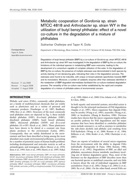 Pdf Metabolic Cooperation Of Gordonia Sp Strain Mtcc 481 8 And