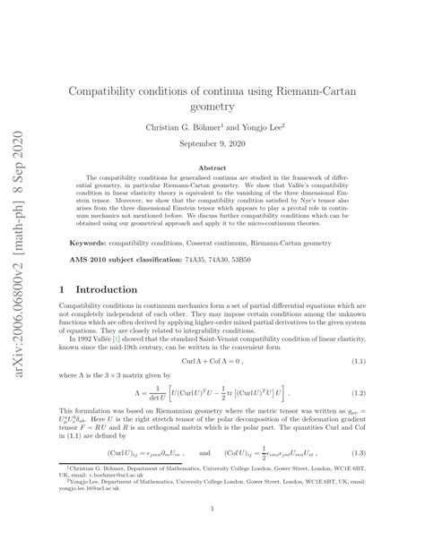 Pdf Compatibility Conditions Of Continua Using Riemann Cartan Geometry