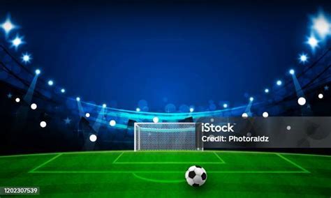 축구 경기장 필드 와 밝은 경기장 조명 벡터 디자인 벡터 조명 Championship에 대한 스톡 벡터 아트 및 기타 이미지