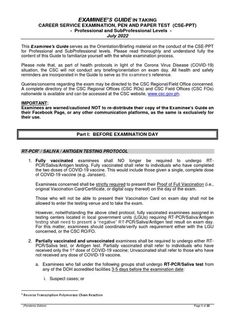 Examinees Guide Cse Ppt 2022 07 Pandemic Edition Pdf Test Assessment Identity