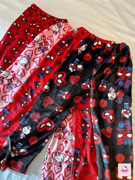 Hello Kitty X Spiderman Pajamas Hello Kitty Pants Cute Kawaii Sanrio Y2k Womens Woolen Lounge
