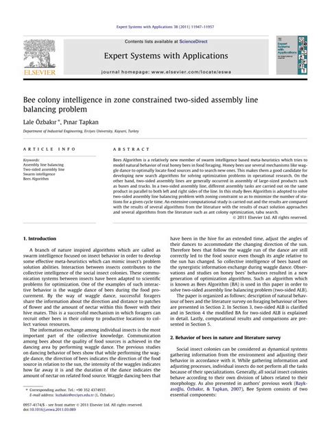 Pdf Bee Colony Intelligence In Zone Constrained Two Sided Assembly Line Balancing Problem