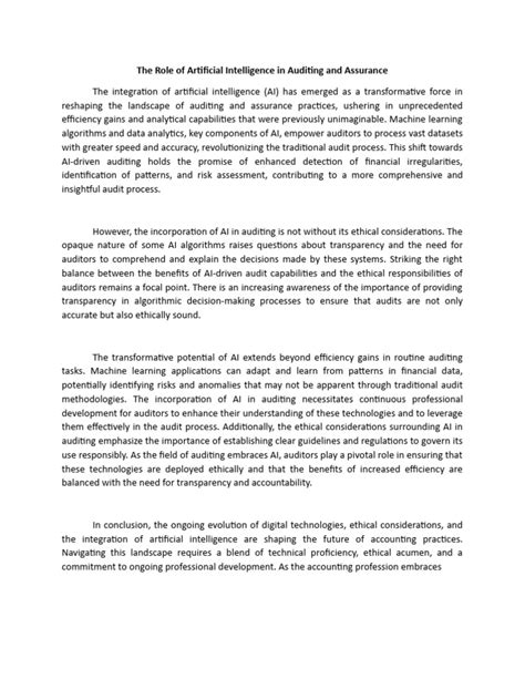 The Role Of Artificial Intelligence In Auditing And Assurance Pdf