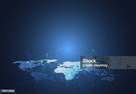 글로벌 네트워크 연결 글로벌 비즈니스의 세계지도 지점 및 라인 구성 개념 벡터 일러스트레이션 지구본에 대한 스톡 벡터 아트 및 기타 이미지 Istock