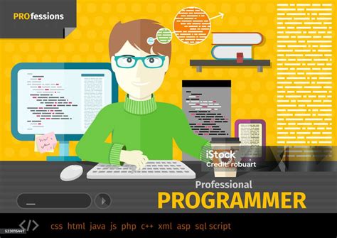 숫나사 프로그래머 디지털 장치에 근무환경의 Php 프로그래밍 언어에 대한 스톡 벡터 아트 및 기타 이미지 Php 프로그래밍