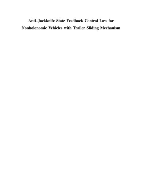 Pdf Anti Jackknife State Feedback Control Law For Nonholonomic