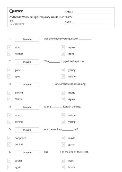50 High Frequency Words Worksheets On Quizizz Free And Printable