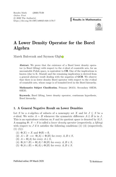 Pdf A Lower Density Operator For The Borel Algebra