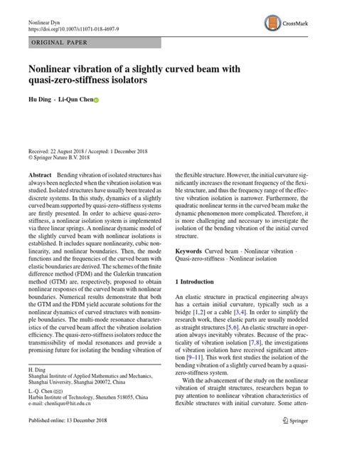 Nonlinear Vibration Of A Slightly Curved Beam With Quasi Zero Stiffness Isolators Pdf