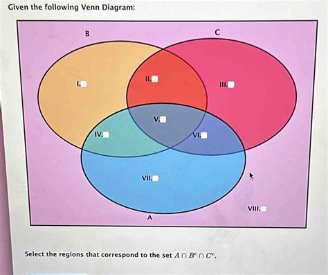 Solved Given The Following Venn Diagram Select The Regions That