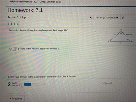 Solved Trigonometry Mat1323 001 Summer 2020 Homework