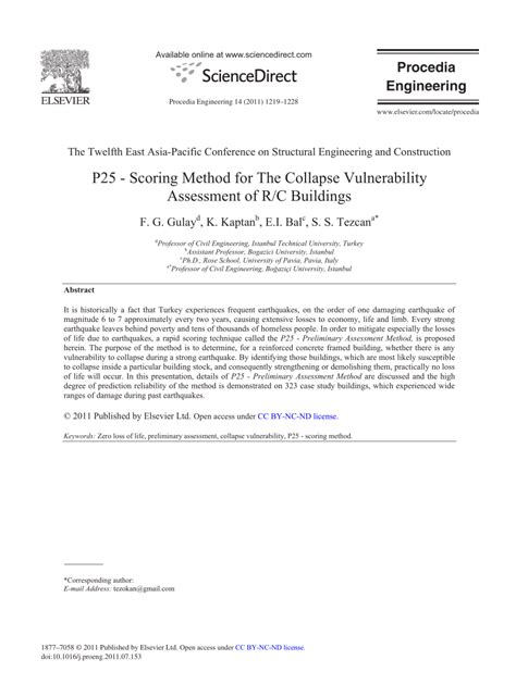 Pdf P25 Scoring Method For The Collapse Vulnerability Assessment Of Rc Buildings