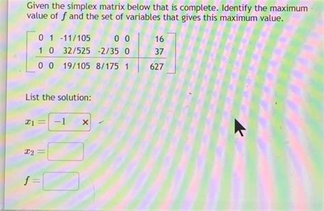 Solved Given The Simplex Matrix Below That Is Complete