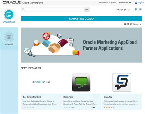 Oracle Cloud Marketplace Home Screen 900pxl Marketing Cube Connected Capability