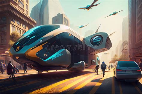 Autonomous Mobility System Transporting Passengers Through Busy And Bustling Urban Center Stock