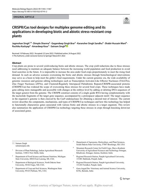 Crisprcas Tool Designs For Multiplex Genome Editing And Its Applications In Developing Biotic