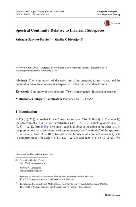 Pdf Spectral Continuity Relative To Invariant Subspaces