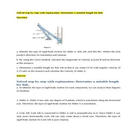 calculate the length link and the velocity slider
