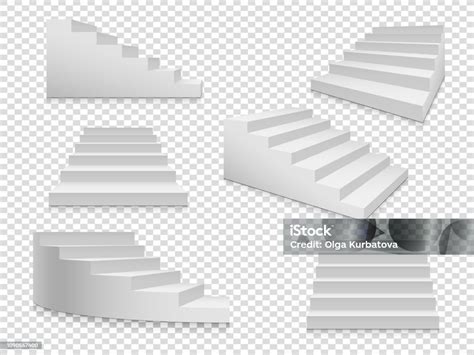 3d 계단 화이트 벡터 절연된 사다리 또는 계단 성공 투명 배경에 집 계단까지 3차원 형태에 대한 스톡 벡터 아트 및 기타