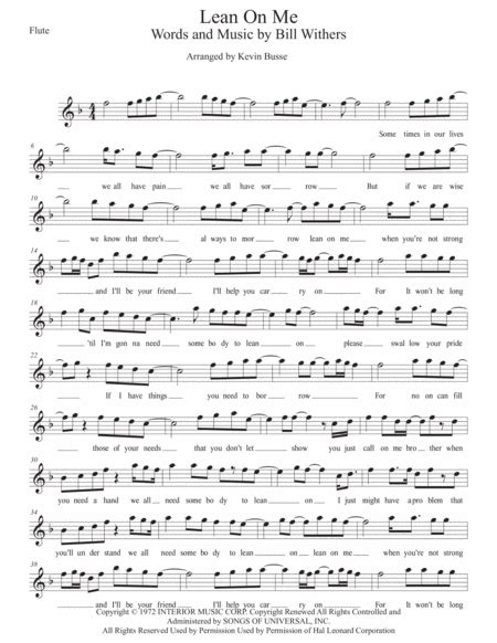 Lean On Me By Club Nouveau Flute Solo Digital Sheet Music Sheet