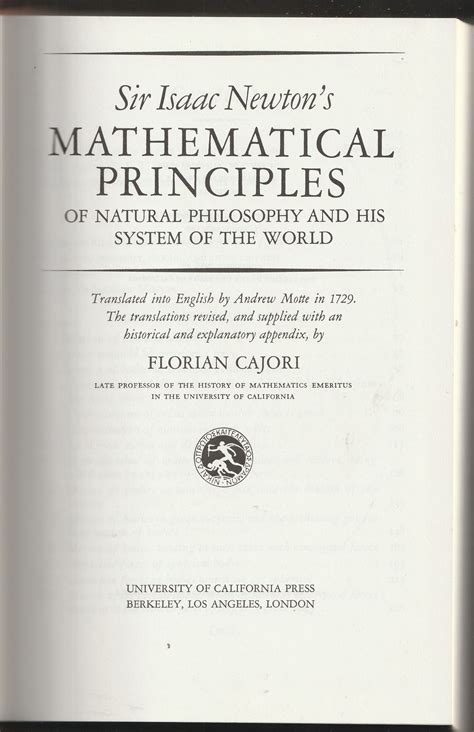 Mathematical Principles Of Natural Philosophy And His System Of The World Principia By Newton