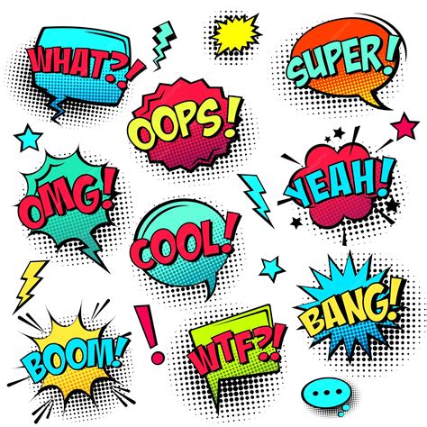 Premium Vector | Comic colored speech bubbles with halftone shadow and text phrase sound ...