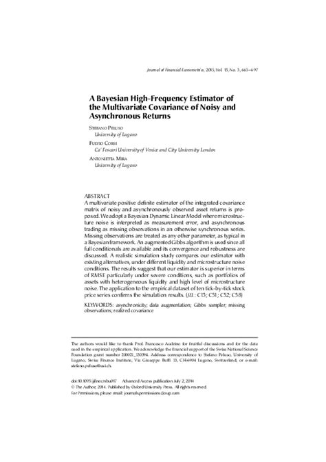 Pdf A Bayesian High Frequency Estimator Of The Multivariate Covariance Of Noisy And