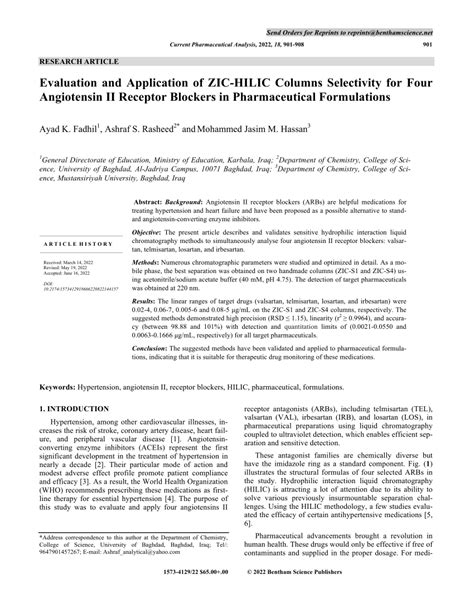 Pdf Evaluation And Application Of Zic Hilic Columns Selectivity For Four Angiotensin Ii
