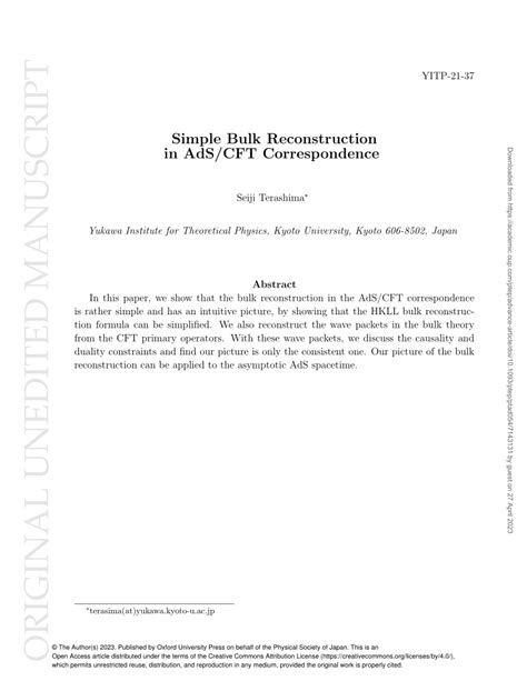 Pdf Simple Bulk Reconstruction In Adscft Correspondence