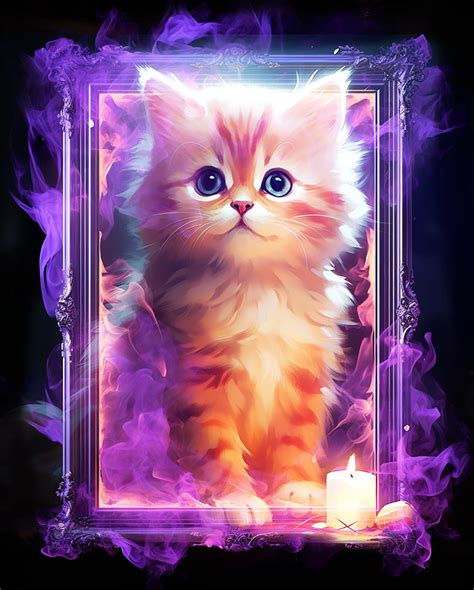 Cute Kitten In A Frame Artwork Stock Image For T Shirt Direct Print