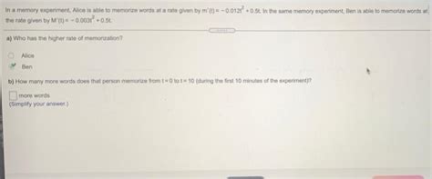 Solved In A Memory Experiment Alice Is Able To Memorize