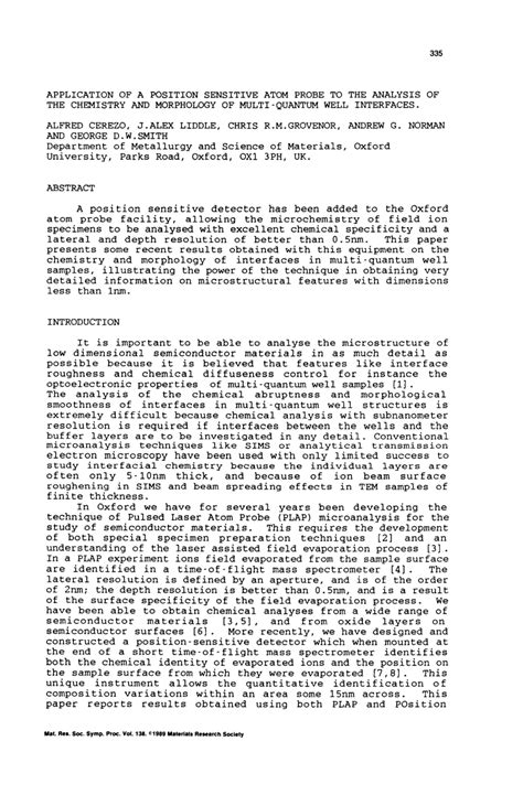 Pdf Application Of A Position Sensitive Atom Probe To The Analysis Of