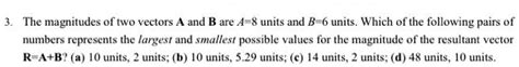 Solved The Magnitudes F Two Vectors A And B Are A Units Und B 6 Units