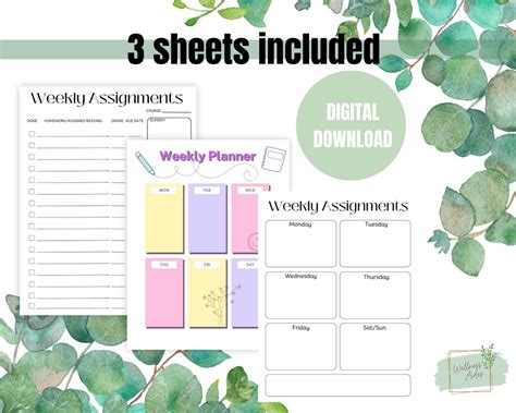 Weekly Assignment Printable Etsy