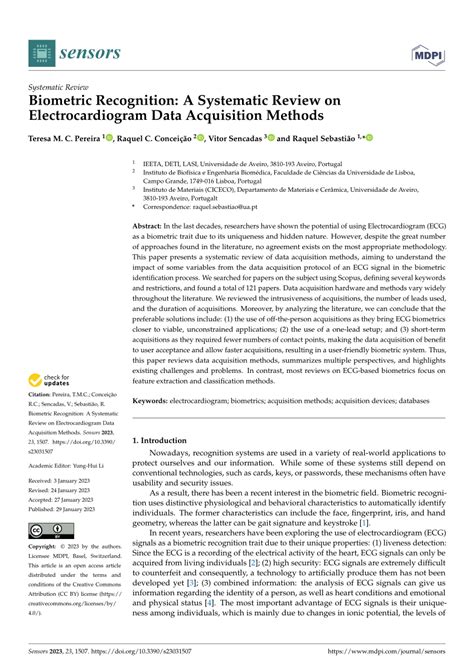 Pdf Biometric Recognition A Systematic Review On Electrocardiogram Data Acquisition Methods