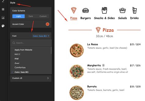 Restaurant Menu Set The Font To Your Preference New Elfsight Community