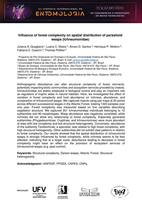 Pdf Influence Of Forest Complexity On Spatial Distribution Of Parasitoid Wasps Ichneumonidae