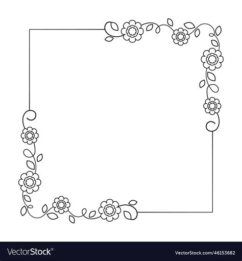 Botanical Square Frame Hand Drawn Line Border Vector Image