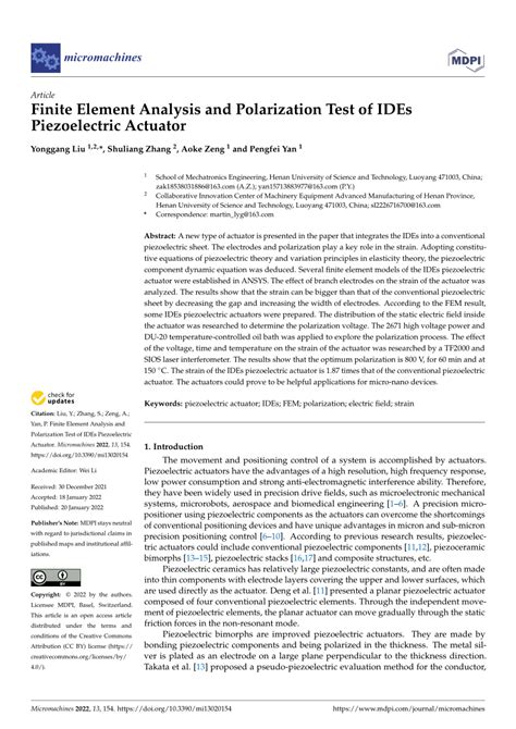 PDF Finite Element Analysis And Polarization Test Of IDEs Piezoelectric Actuator