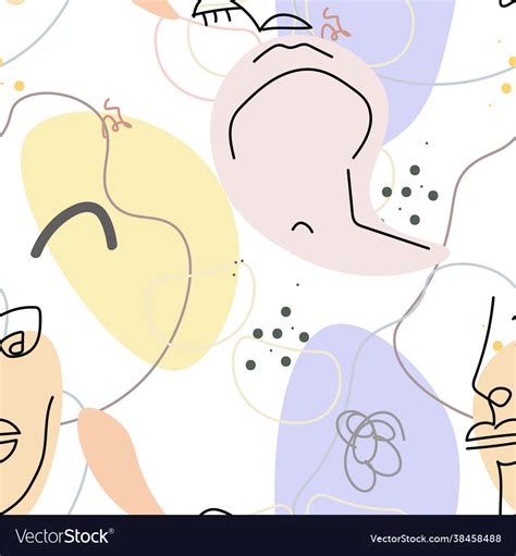 Face Line Pattern Abstract Drawing Seamless Print Vector Image